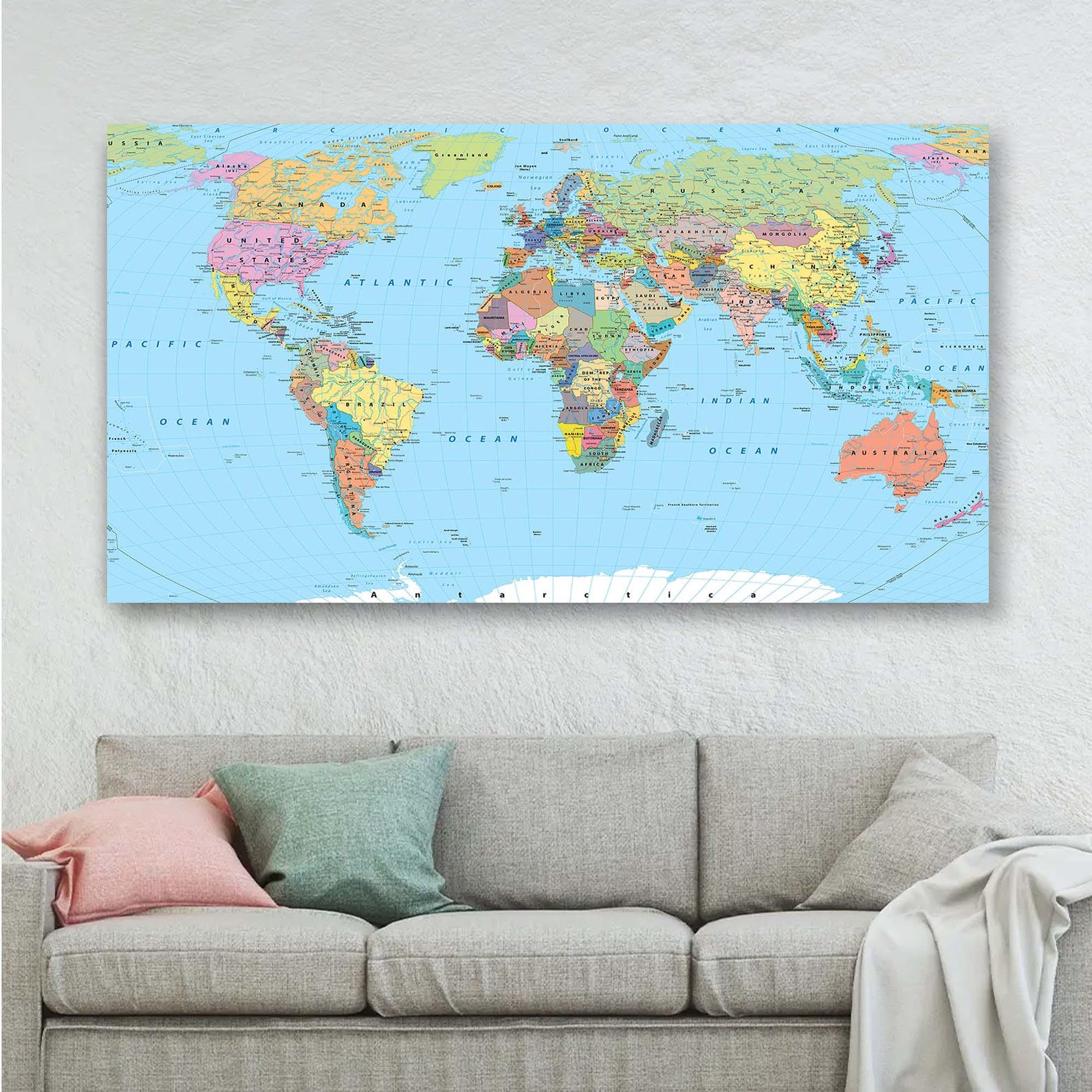 World Map Canvas, Large Wall Map Print, Educational Map Poster,travel ...