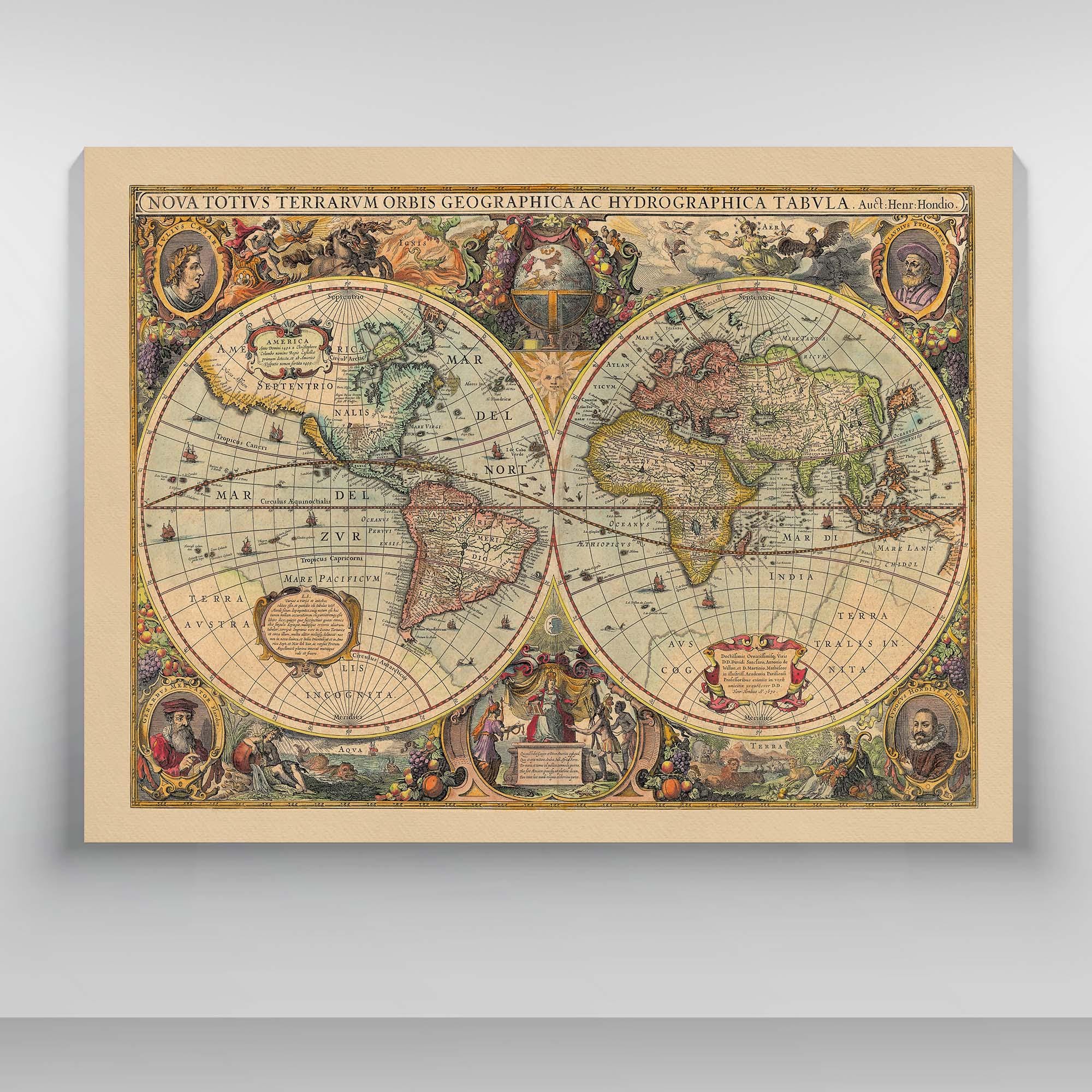 Antique Look World Map Canvas, Cartography, Historical Geographic, Old ...