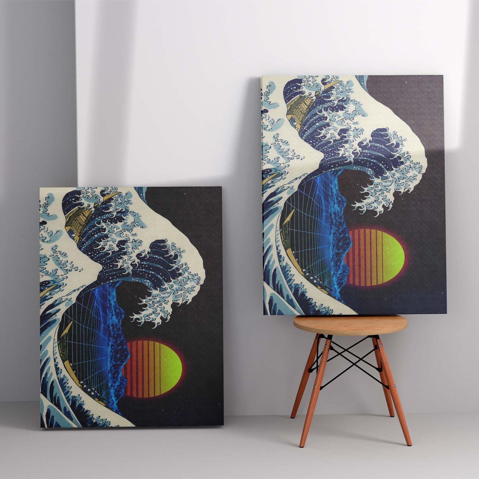 Cyberpunk Great Wave Kanagawa Canvas Print, Retro Synthwave Art - Etsy