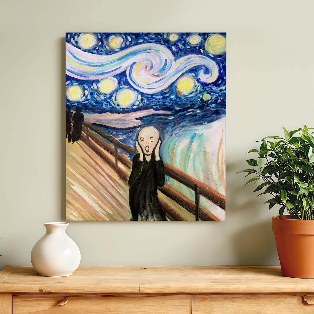 The Scream Starry Night Mashup, Funny Art Parody Canvas, Pop Culture ...