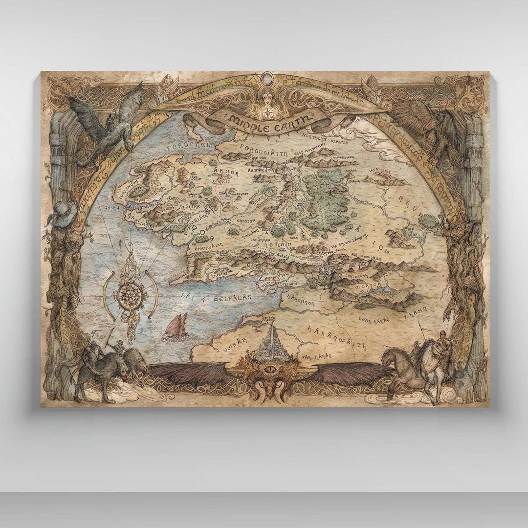 Middle Earth Map Canvas: Fantasy World Art Print - Etsy