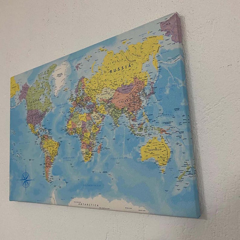 World Map Canvas, Large Wall Map Print, Educational Map Poster,travel ...