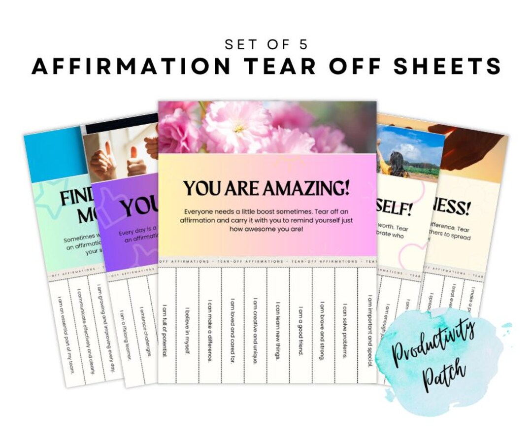 Affirmation Tear off Sheets Mindset Growth Kindness Healing Positive ...