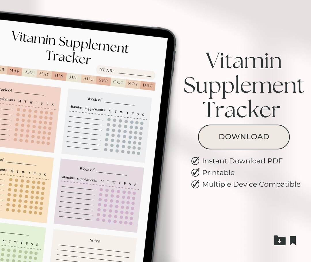 Colorful Weekly Vitamin and Supplement Tracker Printable | Daily ...