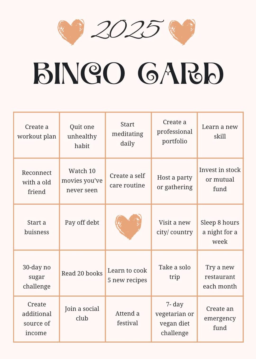 2025 Bingo Vision Board - Etsy