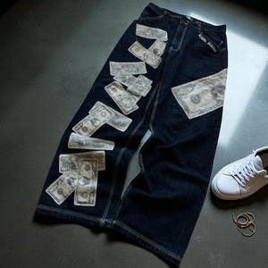 Y2K Money Print Jeans – Harajuku Baggy Streetwear Pants, High Waist ...