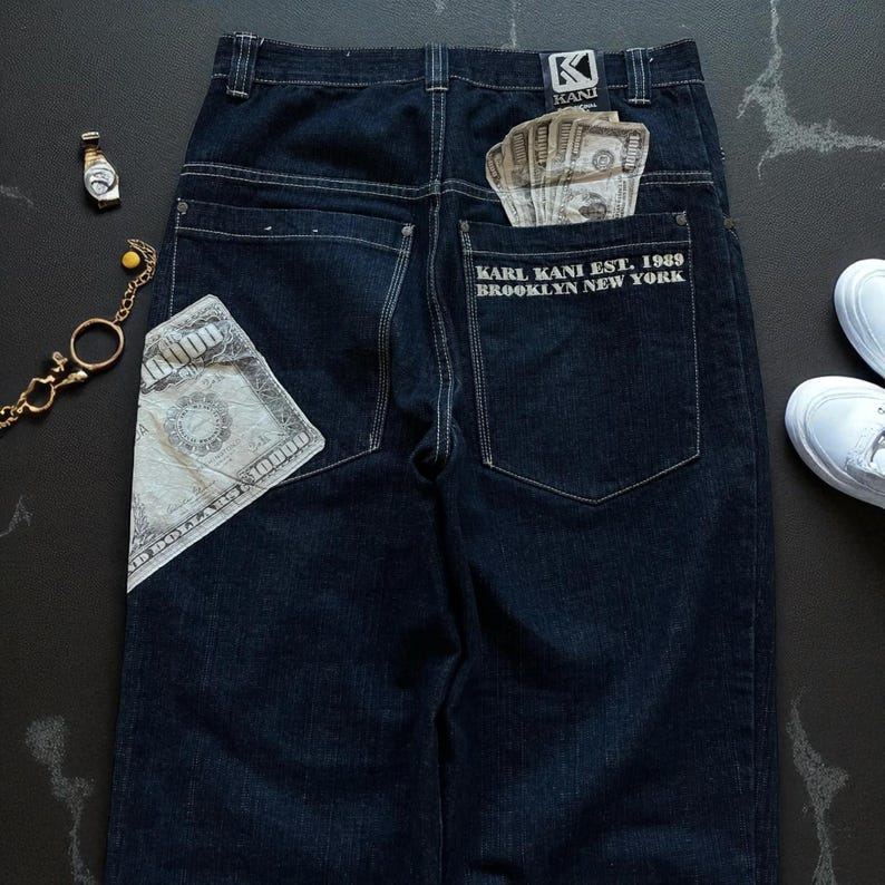 Y2K Money Print Jeans – Harajuku Baggy Streetwear Pants, High Waist ...
