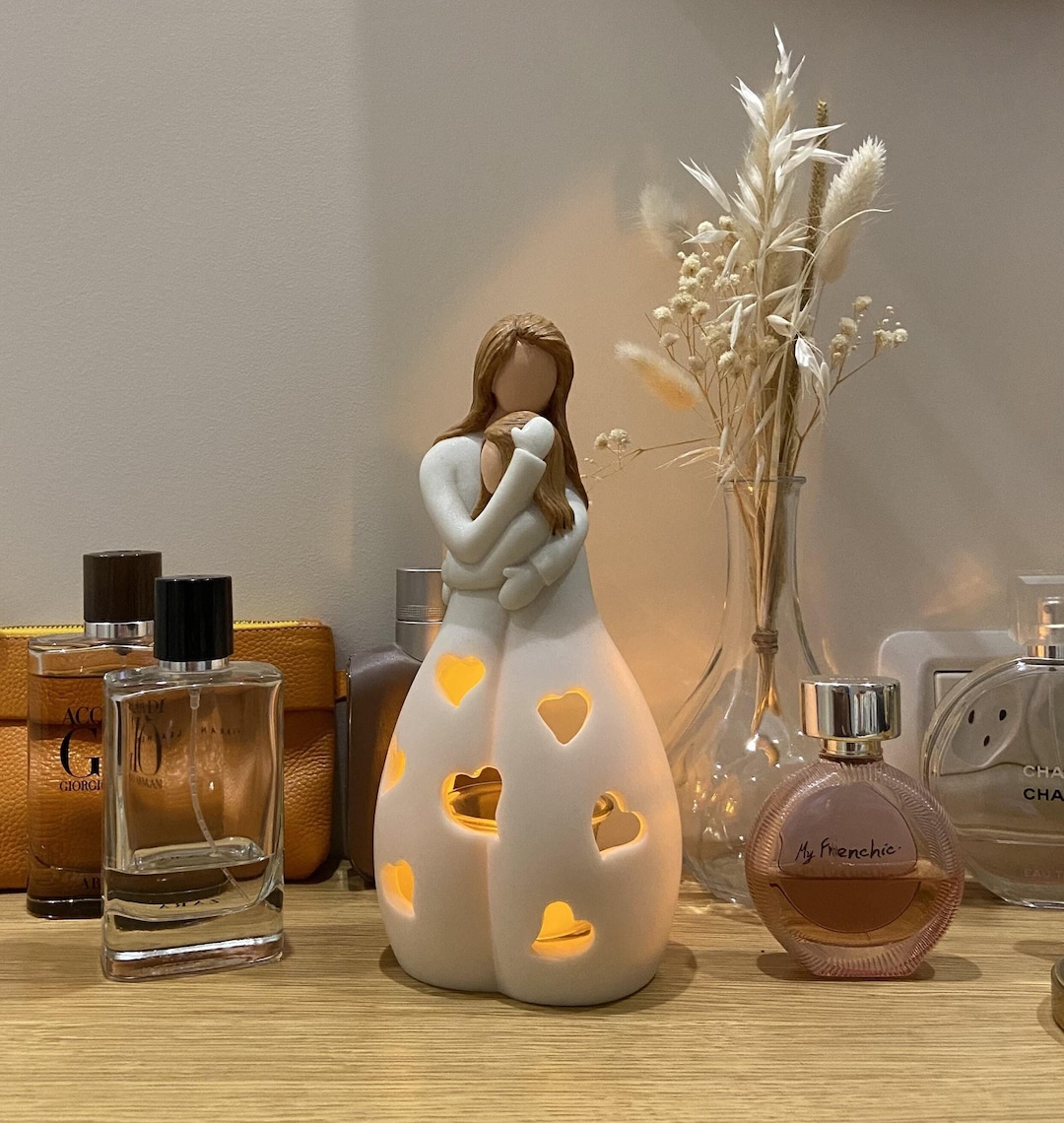 Hand-painted Mother-daughter Candle Holder Statue - LED Flickering ...