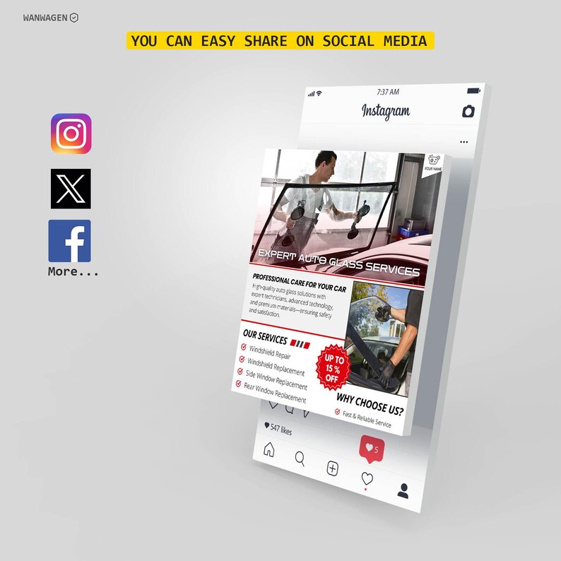 Auto Glass Service Flyer Template - Editable Glass Repair Flyer ...