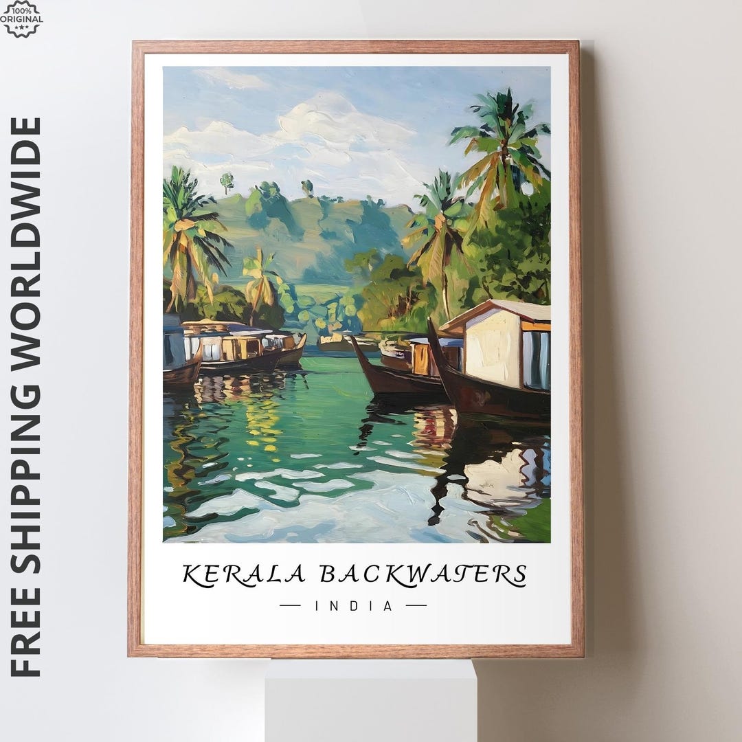 Kerala Backwaters Wall Art, Houseboat Serenity Poster, Hand-painted ...