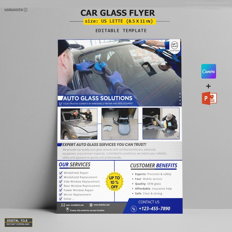Auto Glass Service Flyer Template – Editable Windshield Repair Canva ...