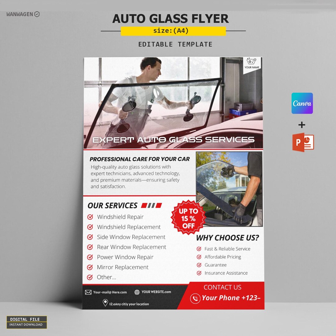 Auto Glass Service Flyer Template - Editable Glass Repair Flyer ...