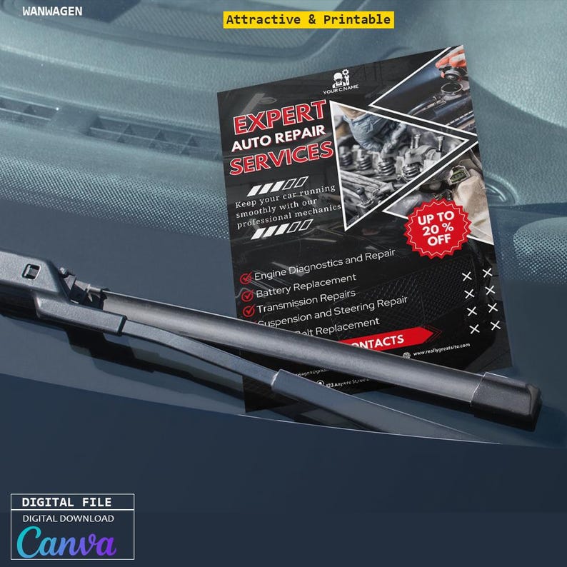 Auto Repair Shop Flyer Template – Printable Car Workshop (A4, Canva) - Etsy
