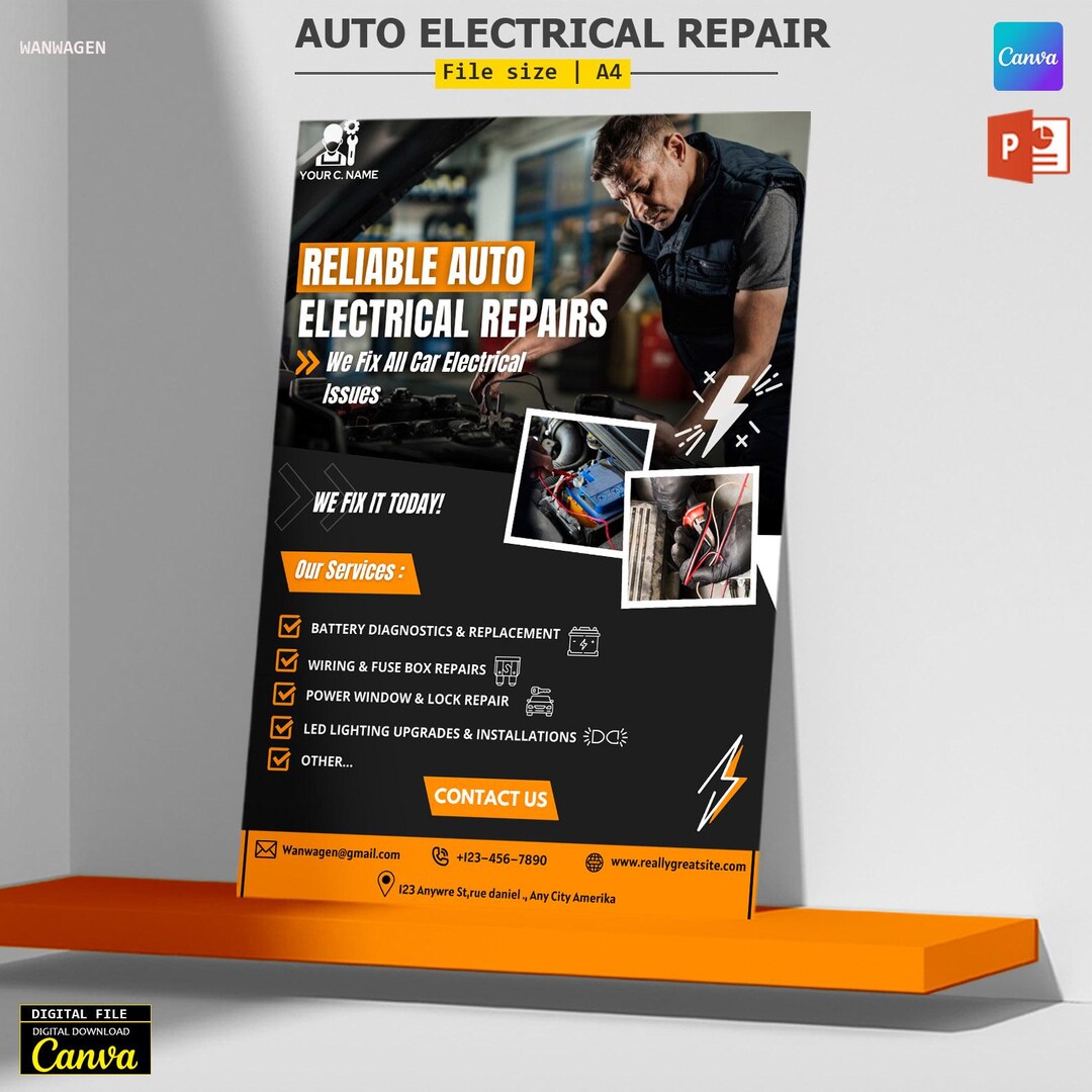 Auto Electrical Repair Flyer – Professional Template for Car Repair ...