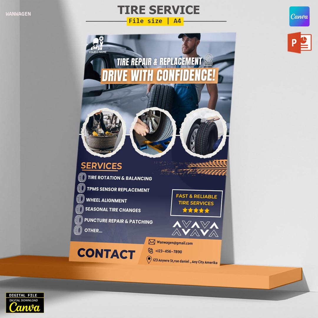 Tire Service Flyer Template – Editable Canva, A4 (digital Download) - Etsy