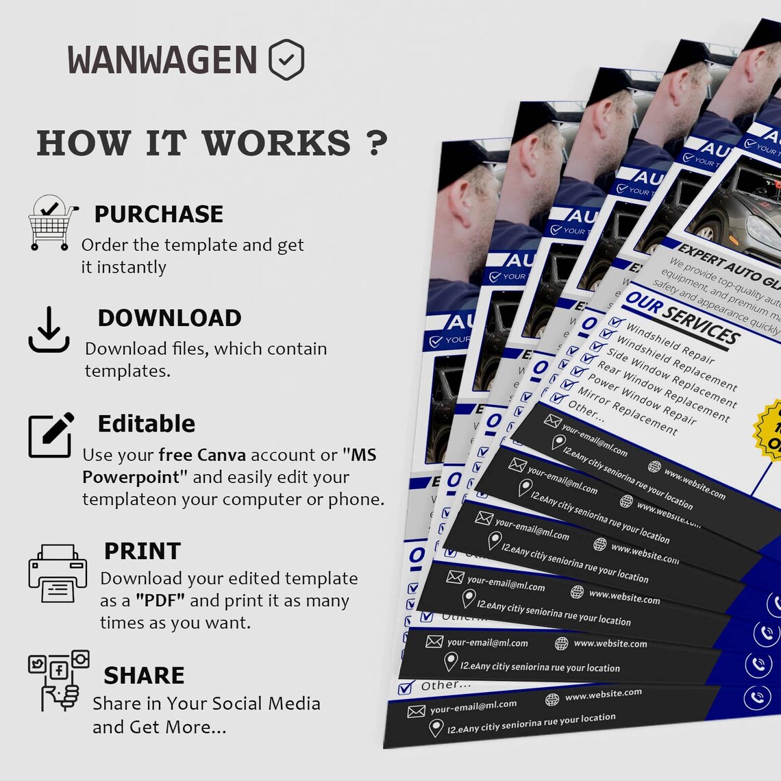 Auto Glass Service Flyer Template – Editable Windshield Repair Canva ...