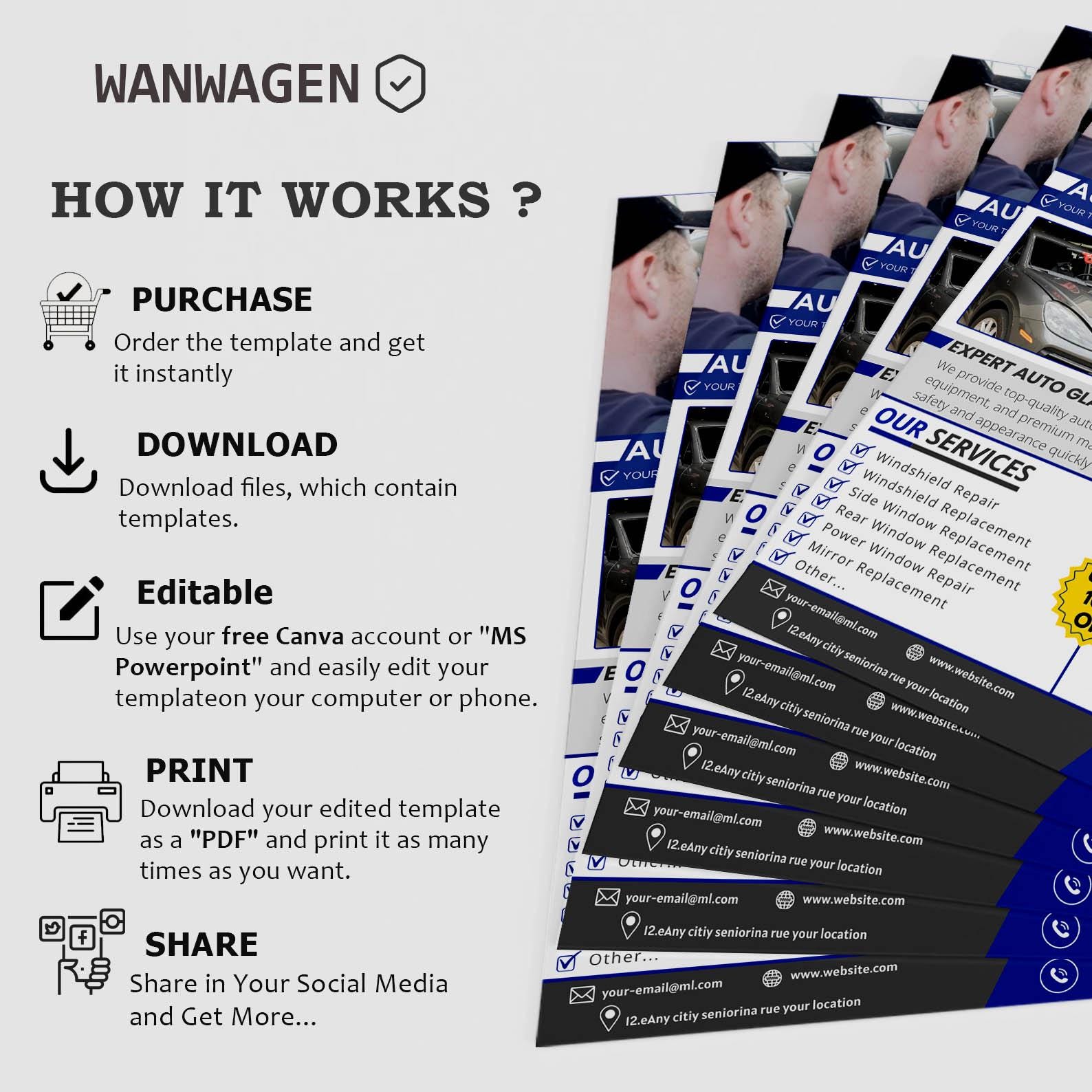 Auto Glass Service Flyer Template – Editable Windshield Repair Canva ...