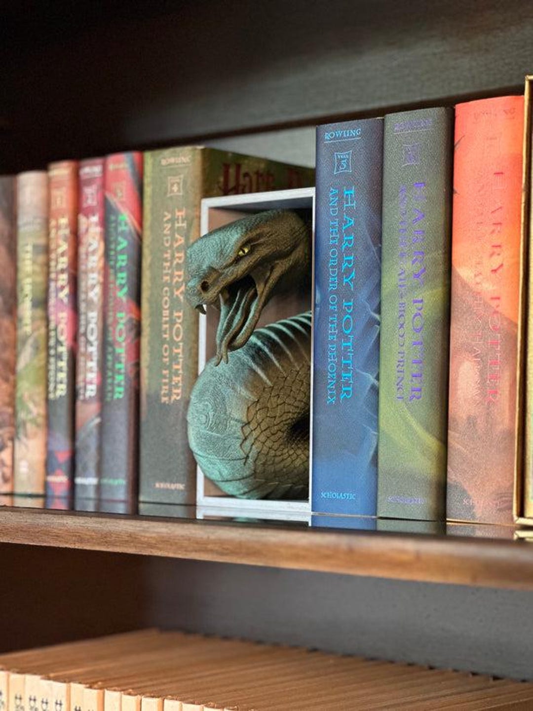 Snake Book Nook, Fantasy Bookshelf Insert With Dragon Serpent Design ...