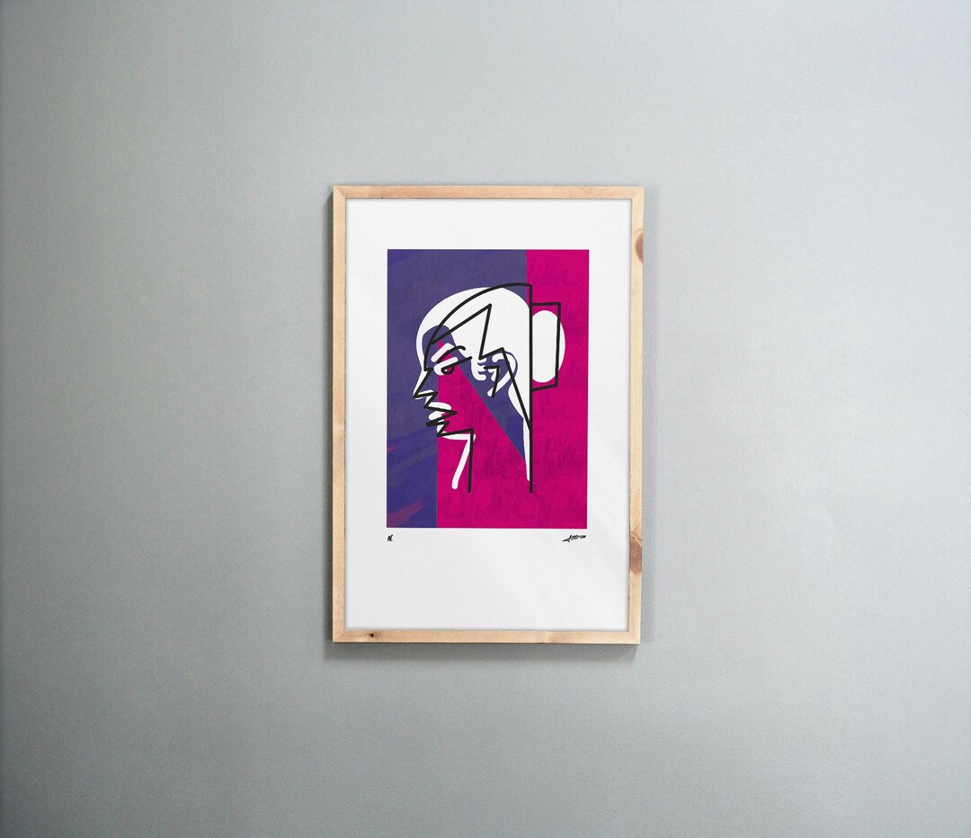 Female Line Art Print, Face Art Poster, Face Line Drawing, Purple/pink ...