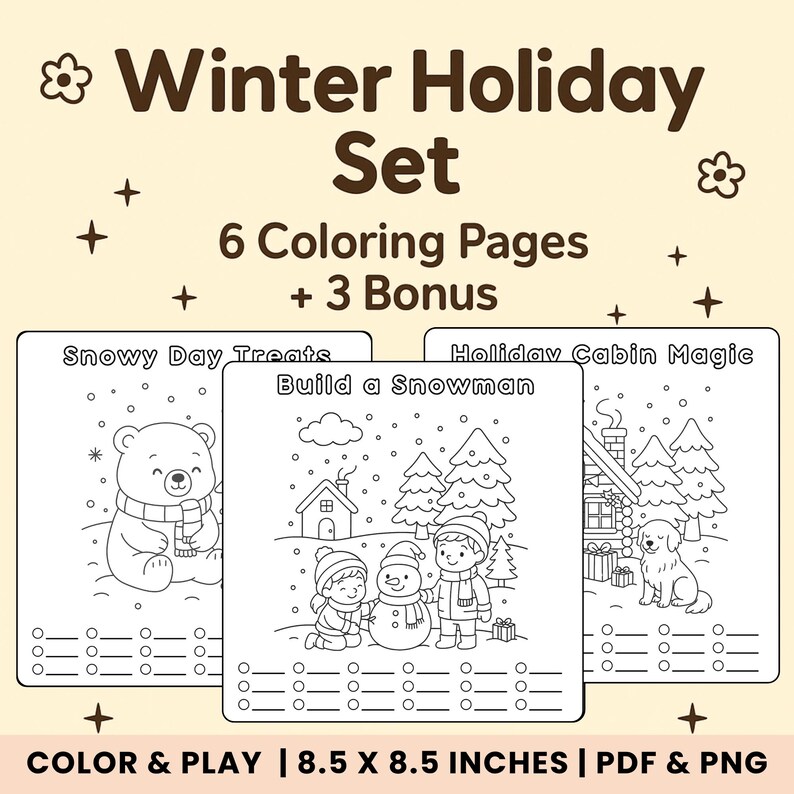 Winter Coloring Pages for Kids: Holiday Activity Bundle (digital ...
