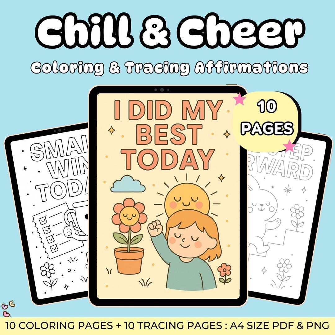 Cozy & Healing Affirmation, Tracing and Coloring Pages, Positive Quotes ...