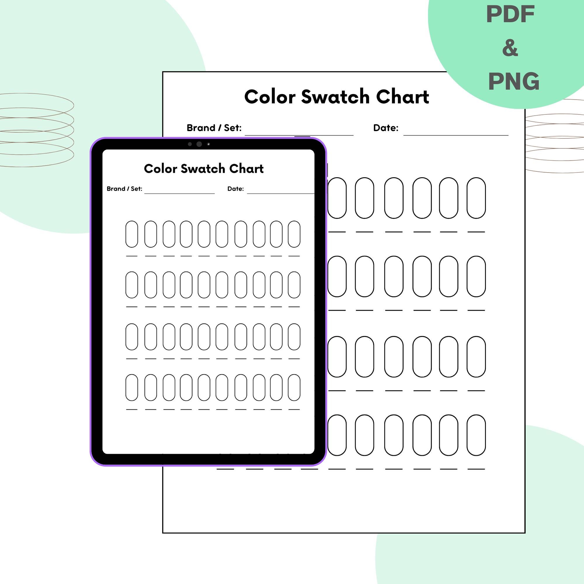 Color Swatch Chart Template: 8 Printable Pages (PDF & PNG) - Etsy