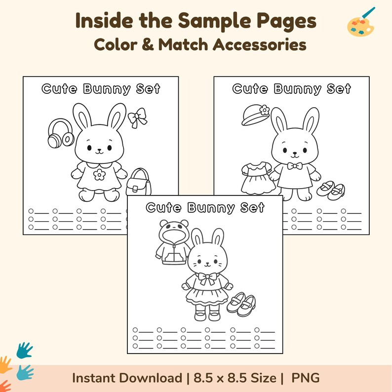 Cute Bunny Dress-up Coloring Pages, 6 Printable Sheets + 3 Bonus ...