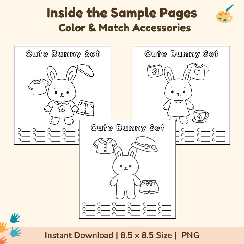 Cute Bunny Dress-up Coloring Pages, 6 Printable Sheets + 3 Bonus ...