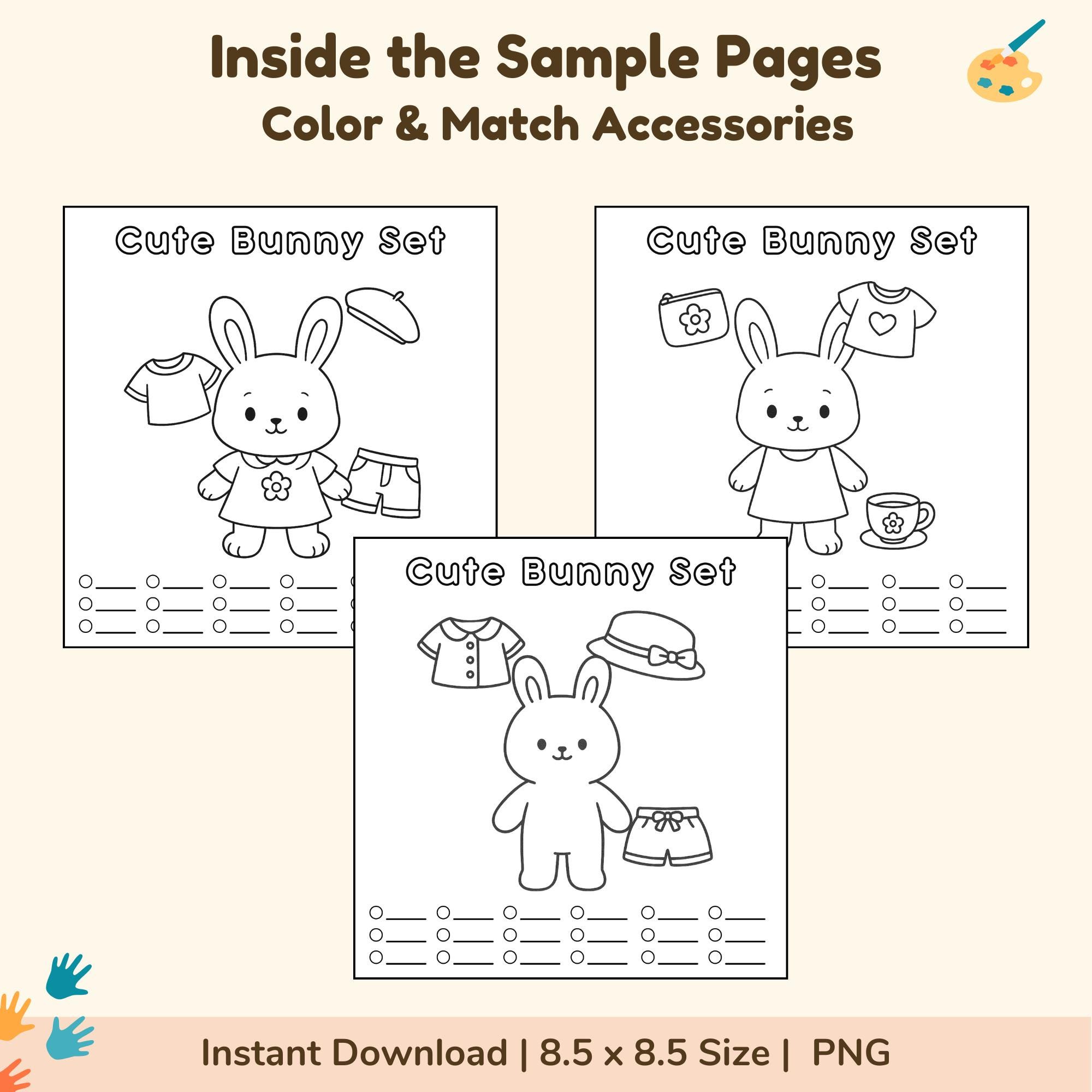 Cute Bunny Dress-up Coloring Pages, 6 Printable Sheets + 3 Bonus ...