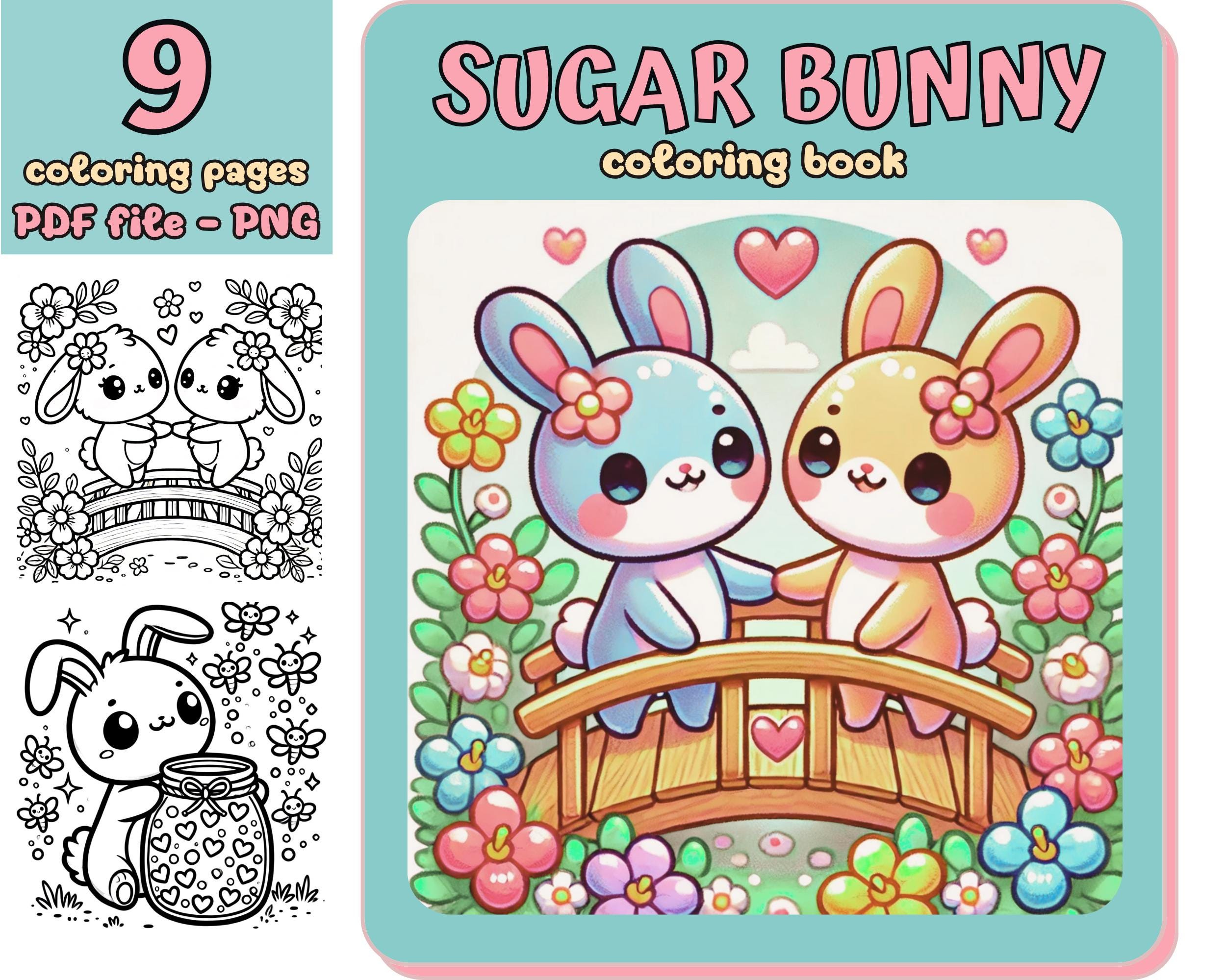Sugar Bunny Kawaii Coloring Pages: Cozy Printable Book (PDF & PNG) - Etsy