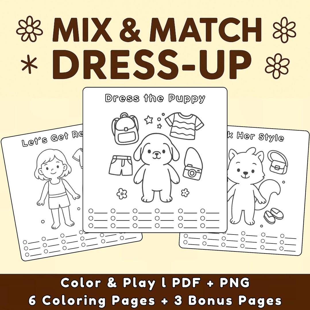 Mix & Match Dress-up Coloring Pages, Printable Paper Dolls, Animal and ...