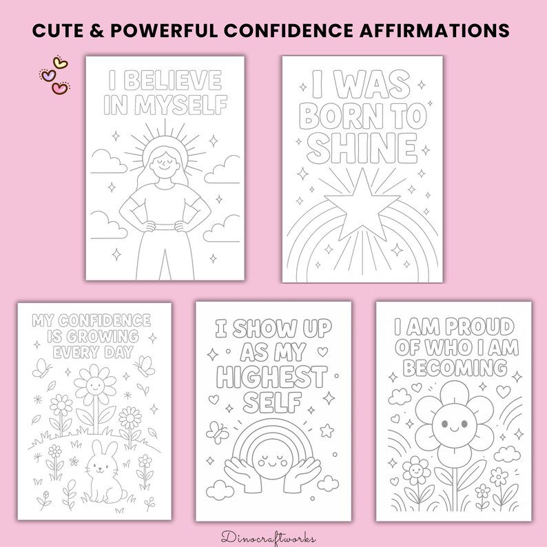Confidence Affirmation Coloring Pages: Kawaii Doodles (digital Download ...