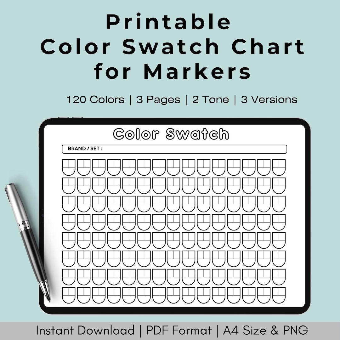 Printable Color Swatch Chart: 120 Marker Colors (PDF & PNG Download) - Etsy