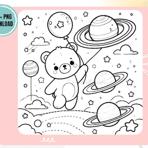 Coloring, Bear Coloring, Digital Coloring Book, Kawaii Cozy Coloring ...