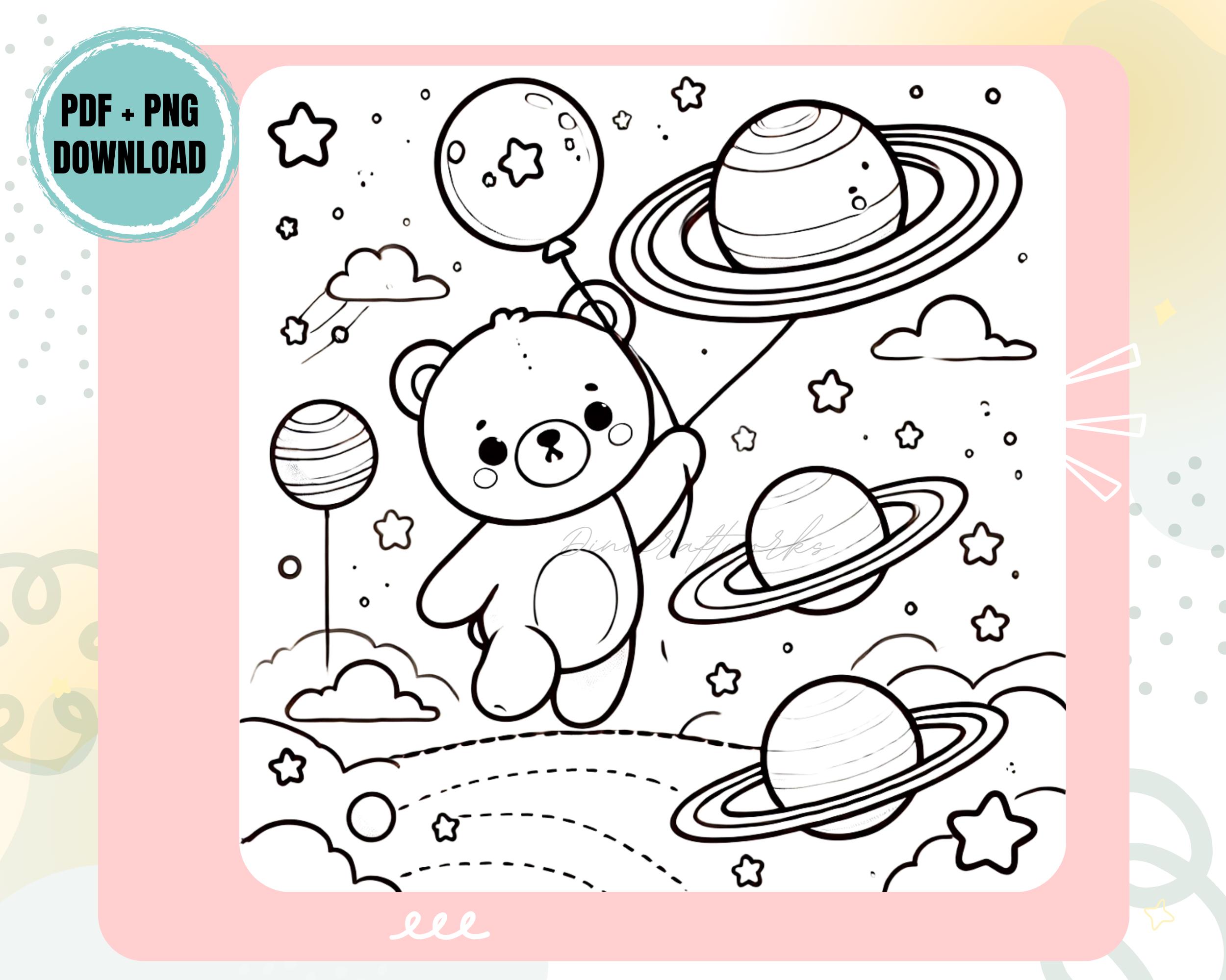 Coloring, Bear Coloring, Digital Coloring Book, Kawaii Cozy Coloring ...