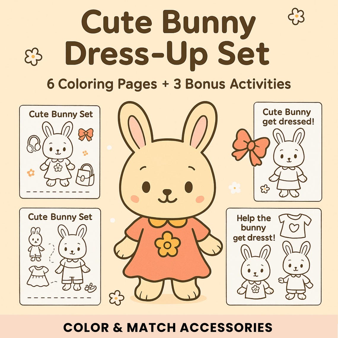 Cute Bunny Dress-up Coloring Pages, 6 Printable Sheets + 3 Bonus ...