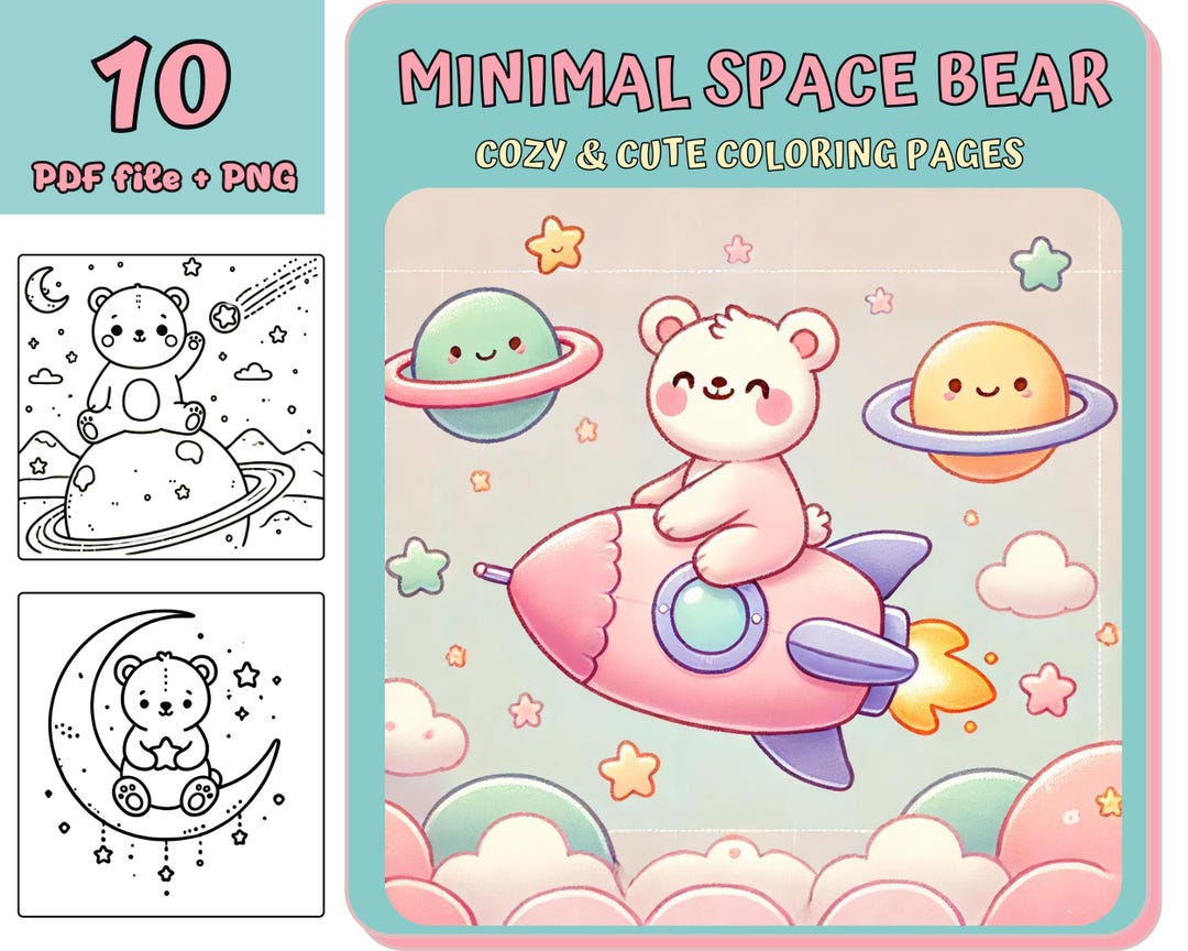 Coloring, Bear Coloring, Digital Coloring Book, Kawaii Cozy Coloring ...