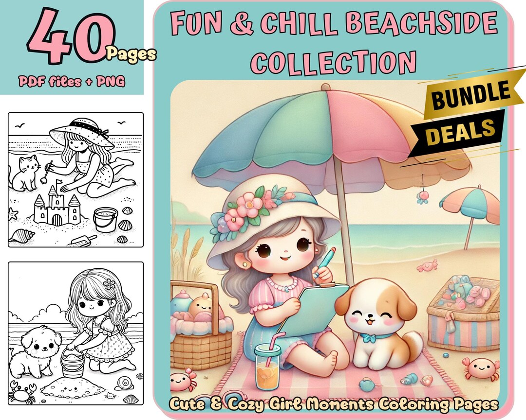 Girl Moments Coloring, Coloring, Digital Coloring Book, Kawaii Cozy ...