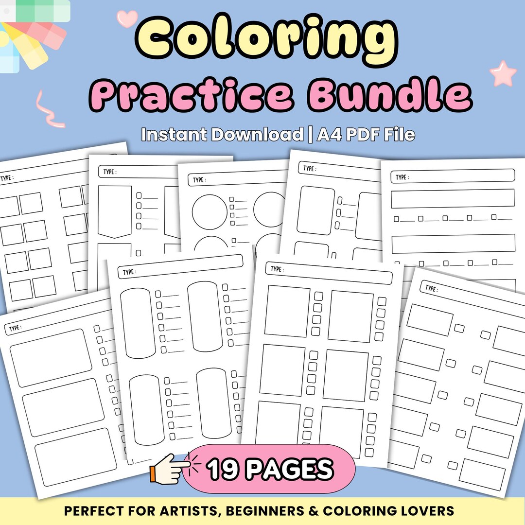 Coloring Practice Worksheets: Blending Template Bundle (19 Pages, PDF ...