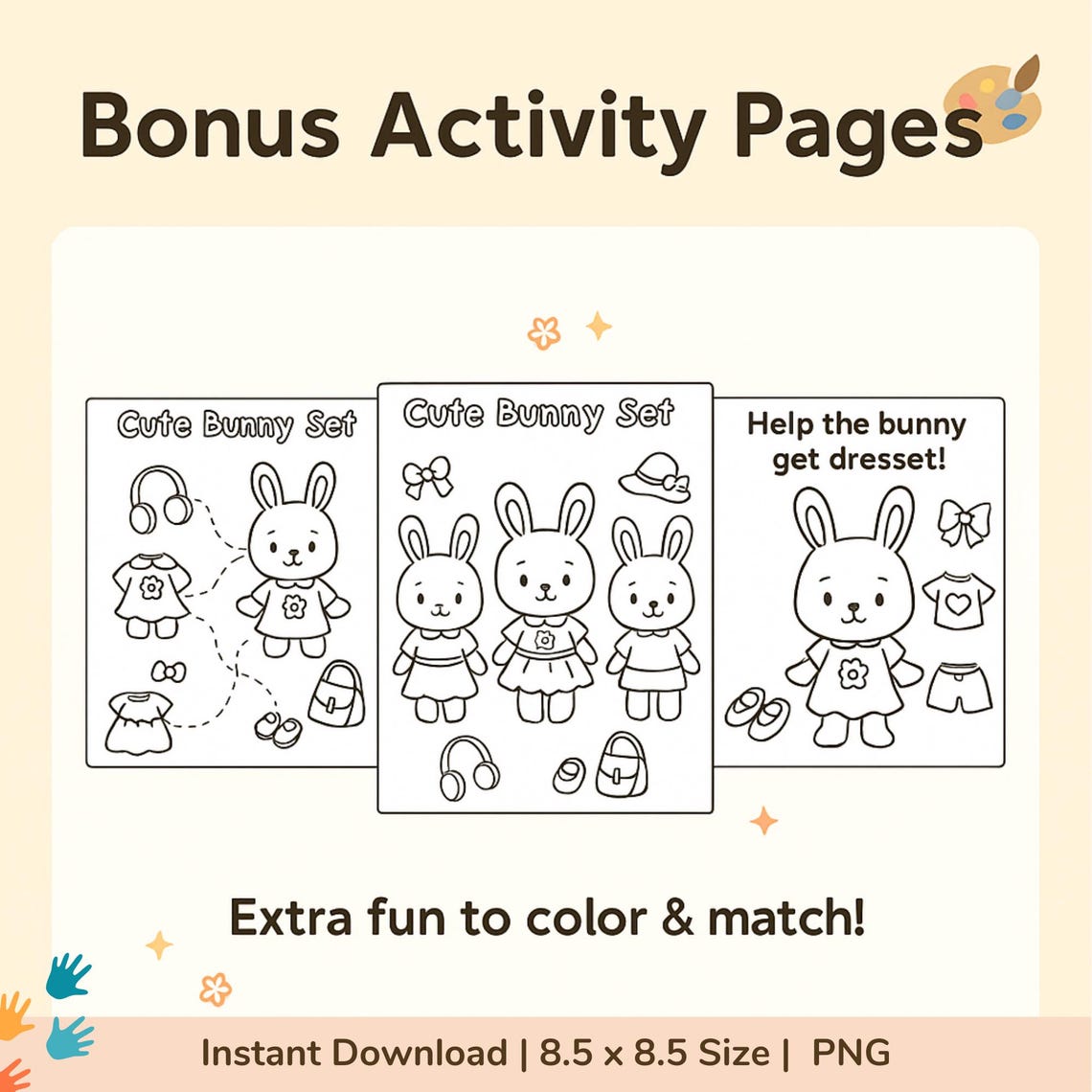 Cute Bunny Dress-up Coloring Pages, 6 Printable Sheets + 3 Bonus ...