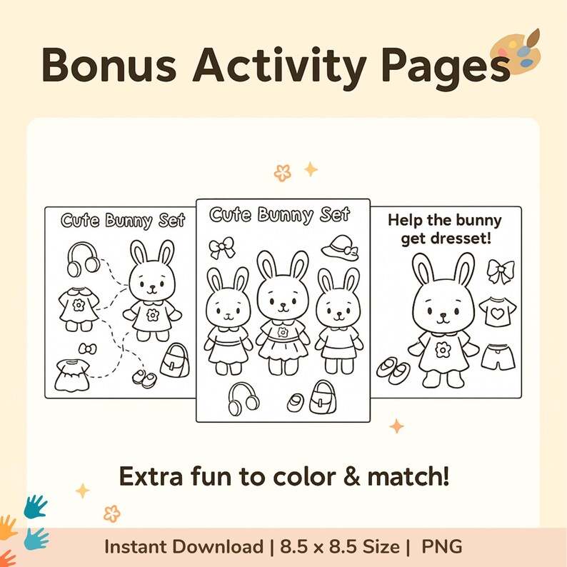 Cute Bunny Dress-up Coloring Pages, 6 Printable Sheets + 3 Bonus ...