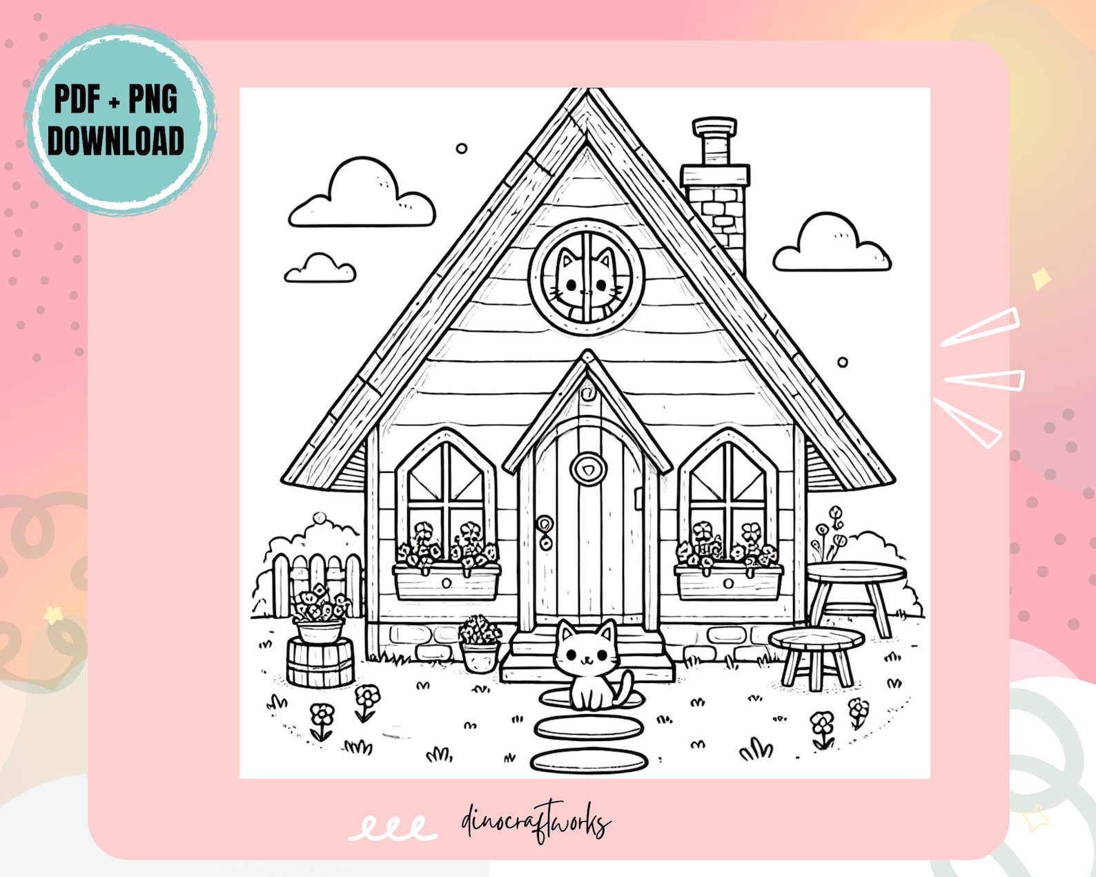 Cozy Cat Cottage, Kawaii Coloring, Coloring Kawaii, Kawaii Cozy ...