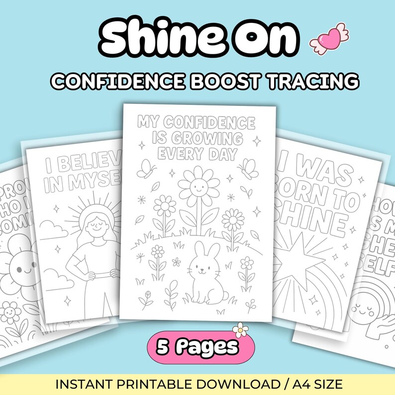 Confidence Affirmation Coloring Pages: Kawaii Doodles (digital Download ...
