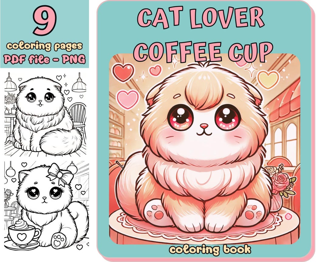 Kawaii Coloring Book: 9 Cozy Cat Pages (PDF/PNG) - Etsy