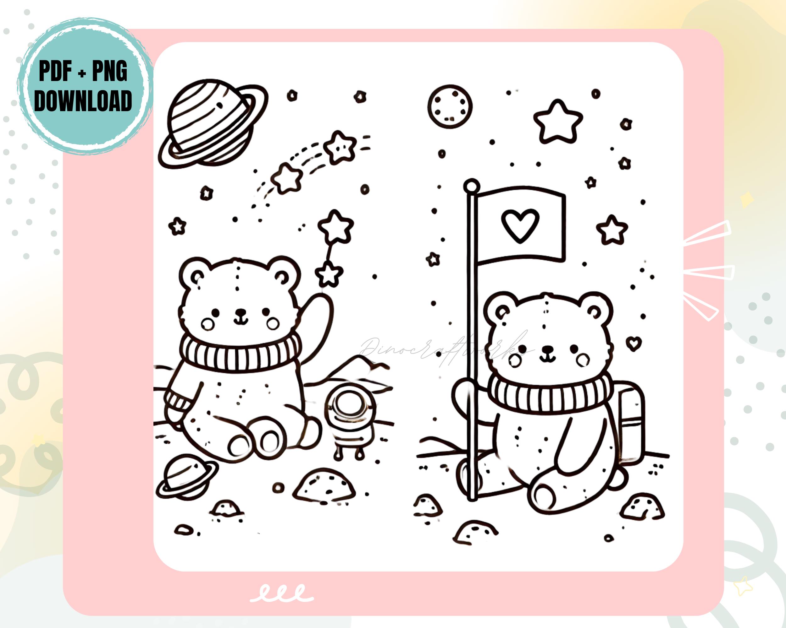 Coloring, Bear Coloring, Digital Coloring Book, Kawaii Cozy Coloring ...