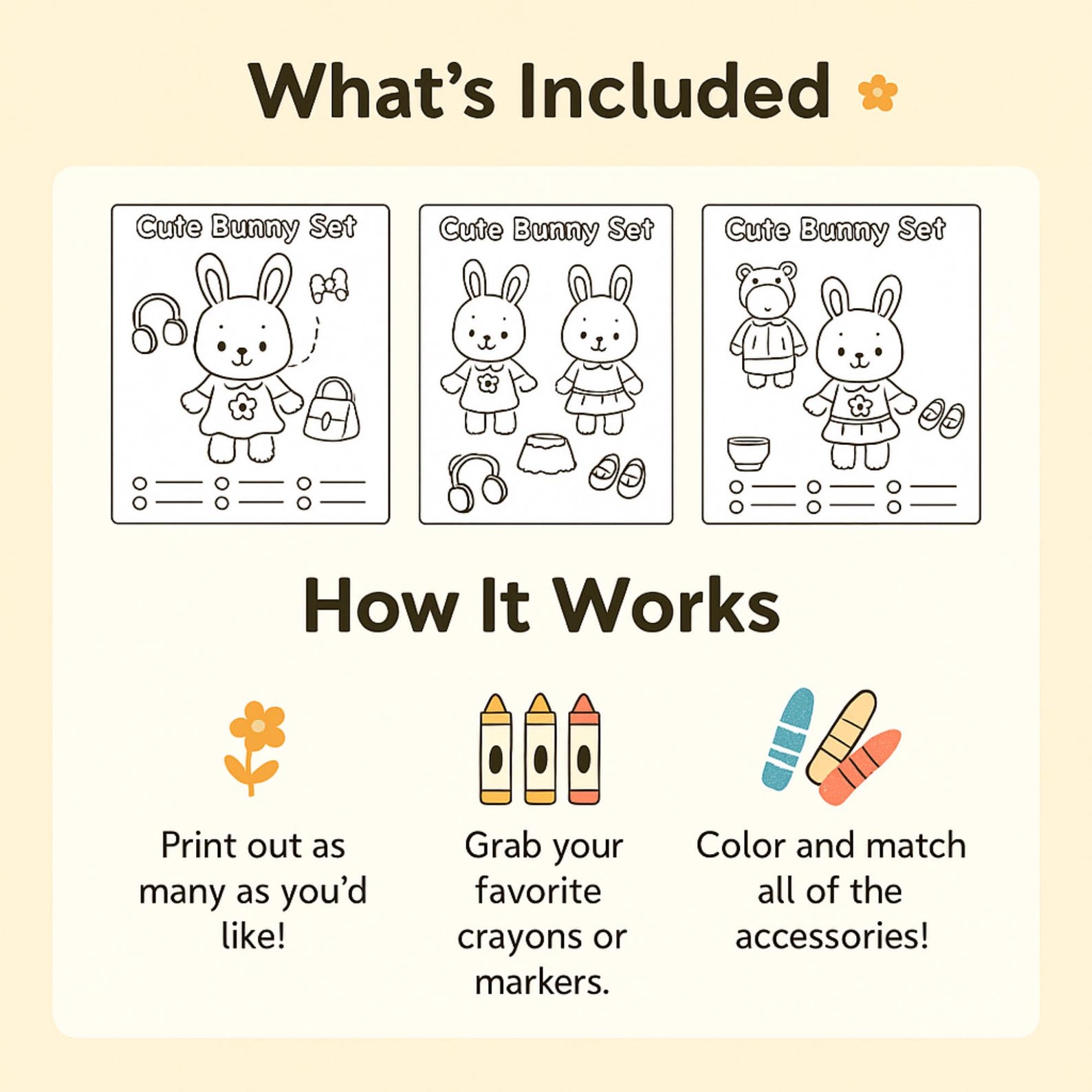 Cute Bunny Dress-up Coloring Pages, 6 Printable Sheets + 3 Bonus ...