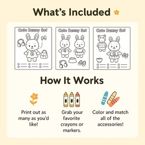 Cute Bunny Dress-up Coloring Pages, 6 Printable Sheets + 3 Bonus ...