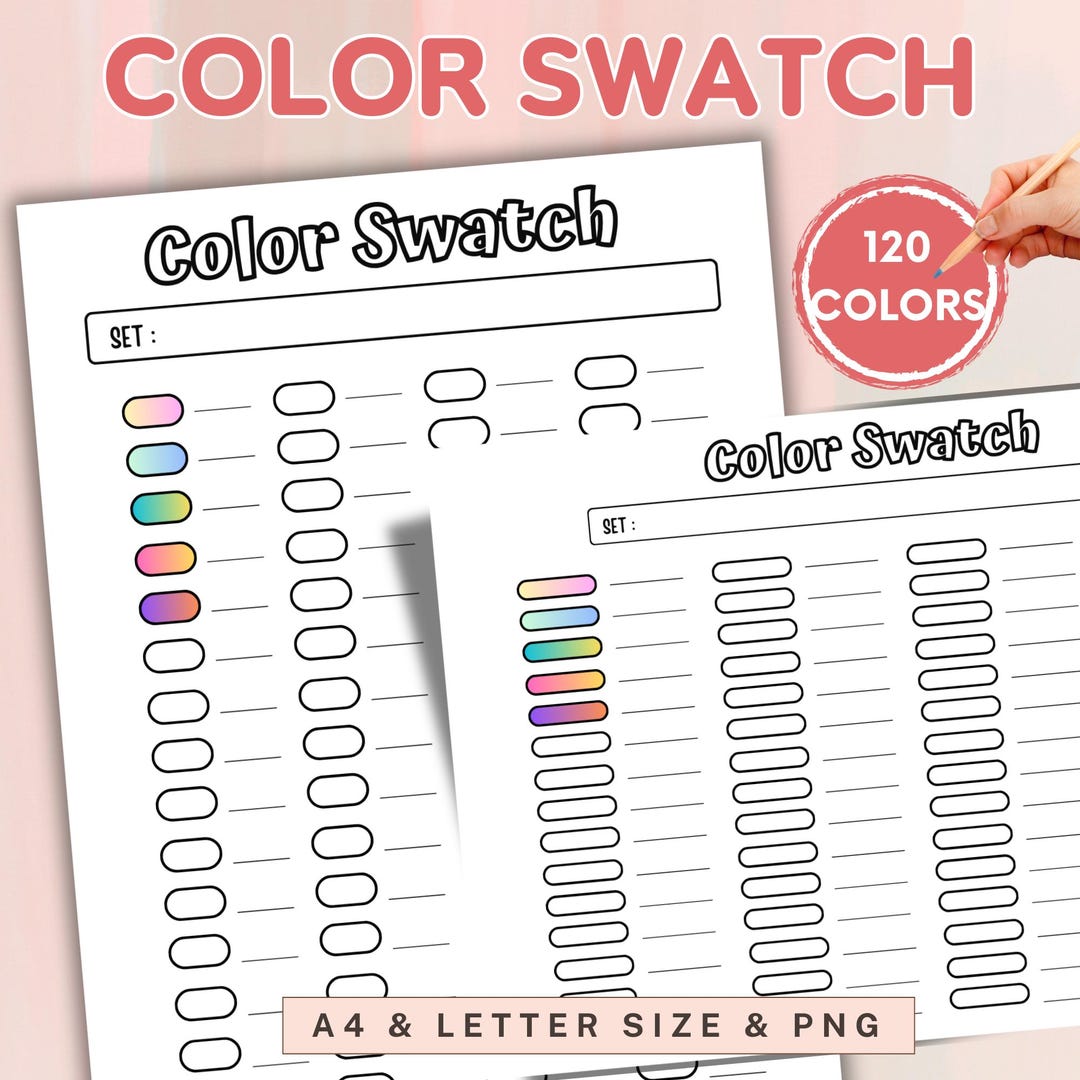 Printable Color Swatch Card Template: 120 Colors (PDF) - Etsy