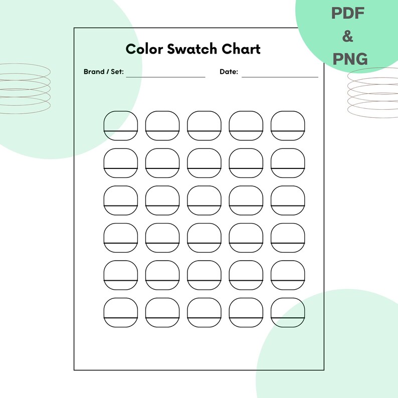 Color Swatch Chart Template: 8 Printable Pages (PDF & PNG) - Etsy