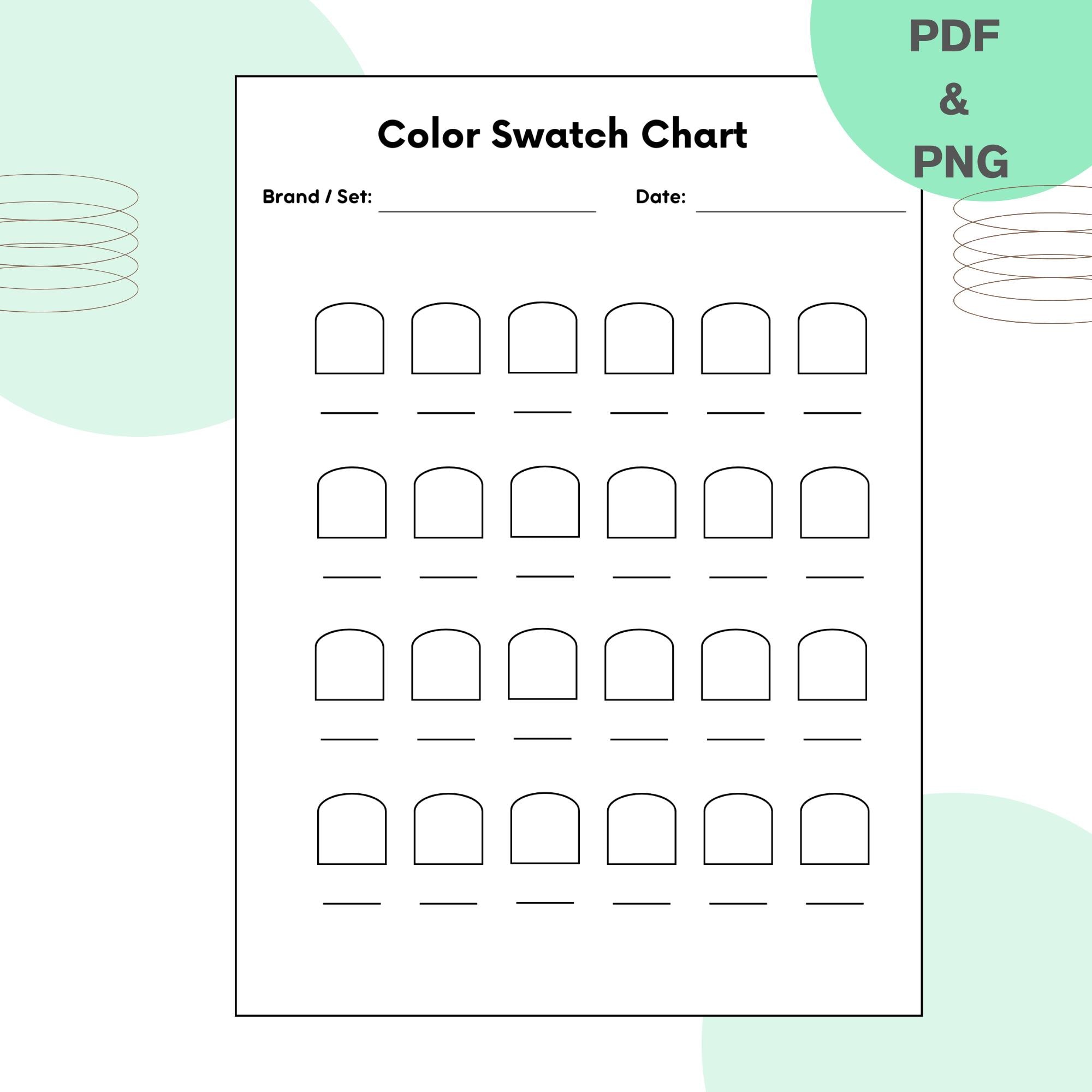 Color Swatch Chart Template: 8 Printable Pages (PDF & PNG) - Etsy